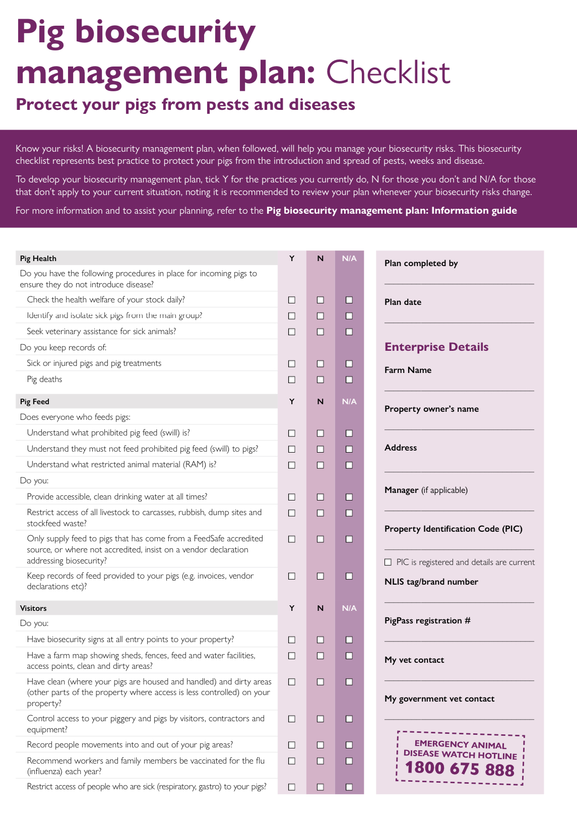APL Biosecurity Checklist released - ProSwine