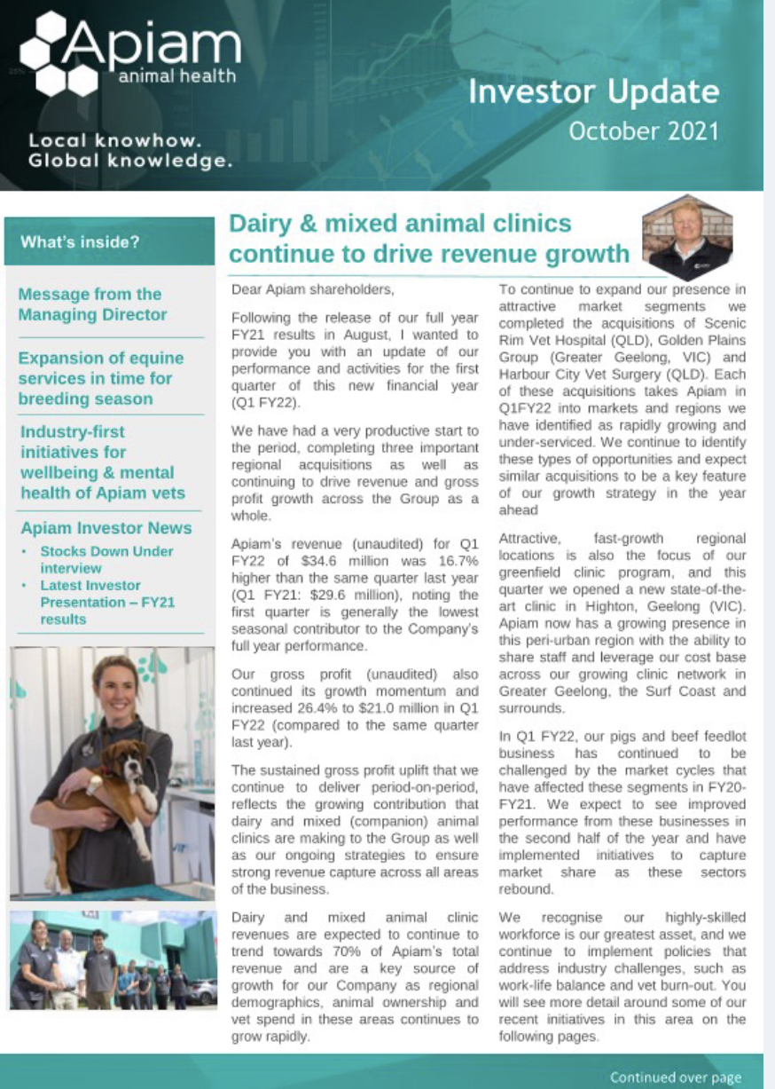 Apiam Q1 FY22 Investor Update - ProSwine